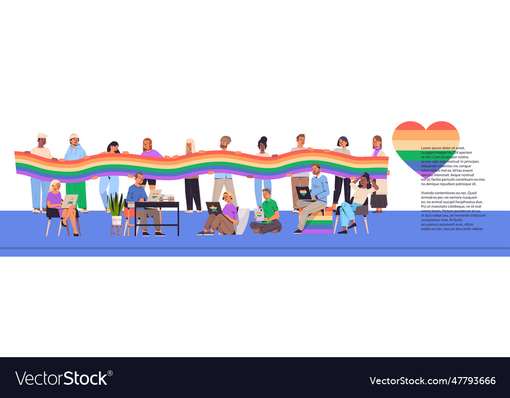 Mix race people with lgbt rainbow flags gay Vector Image