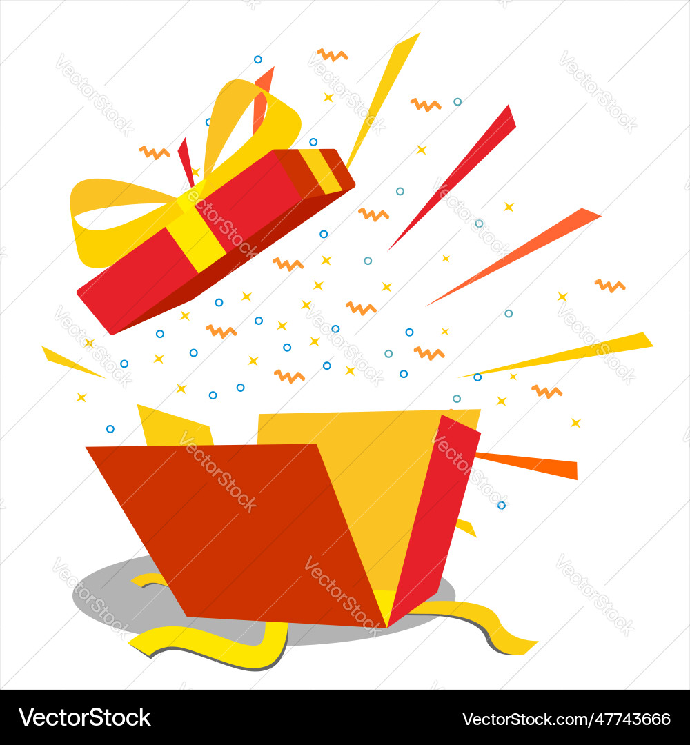 Open gift box with yellow bow and abstract party Vector Image