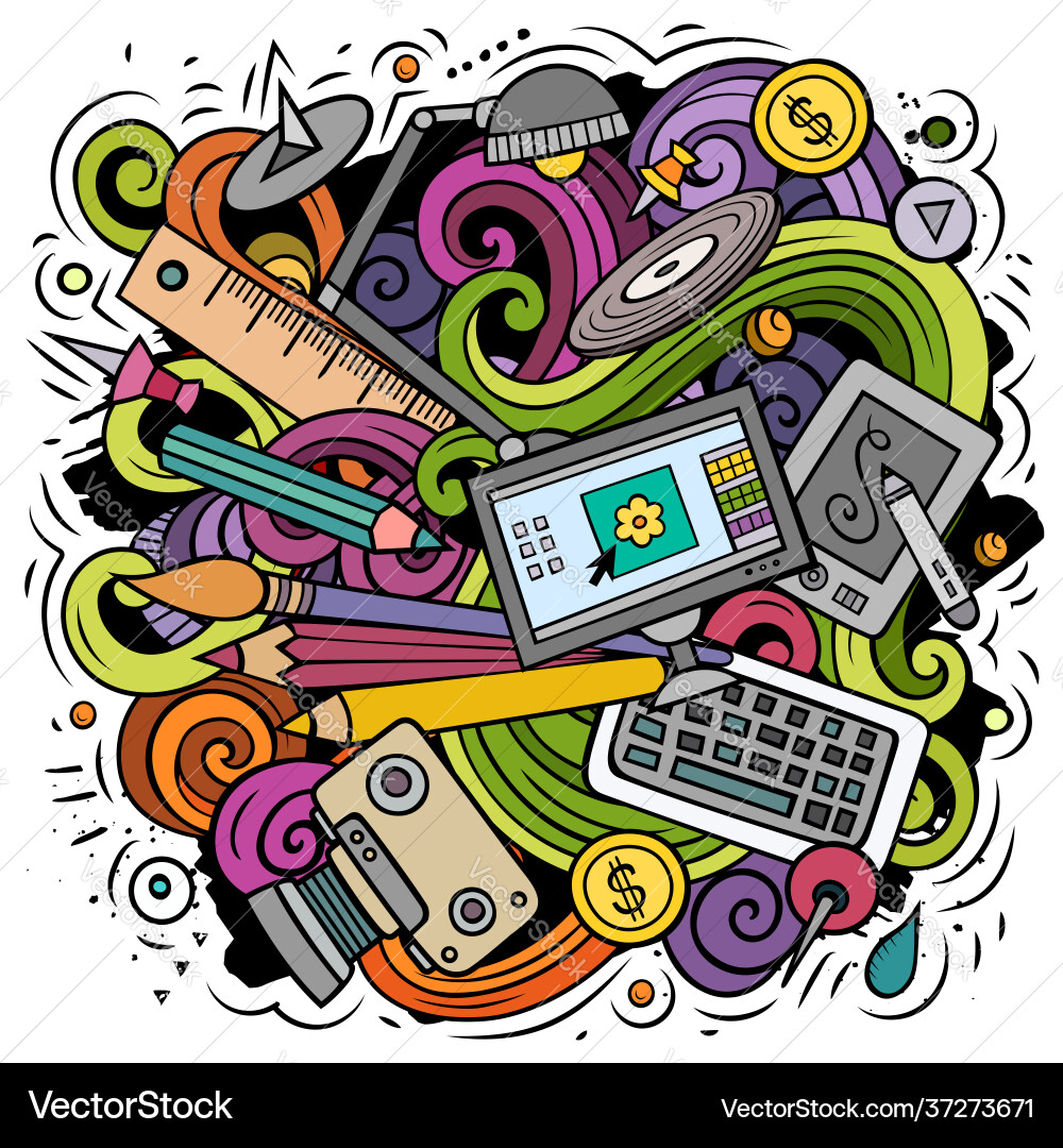 Cartoon doodles art and design Royalty Free Vector Image