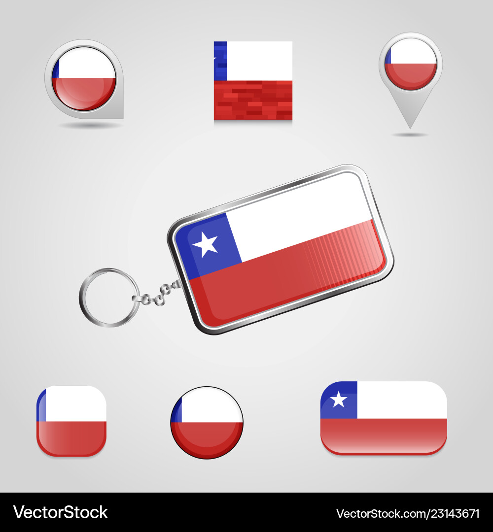Chile country flag on keychain and map pin Vector Image