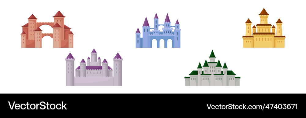 Colorful medieval castle with stone wall and tall Vector Image