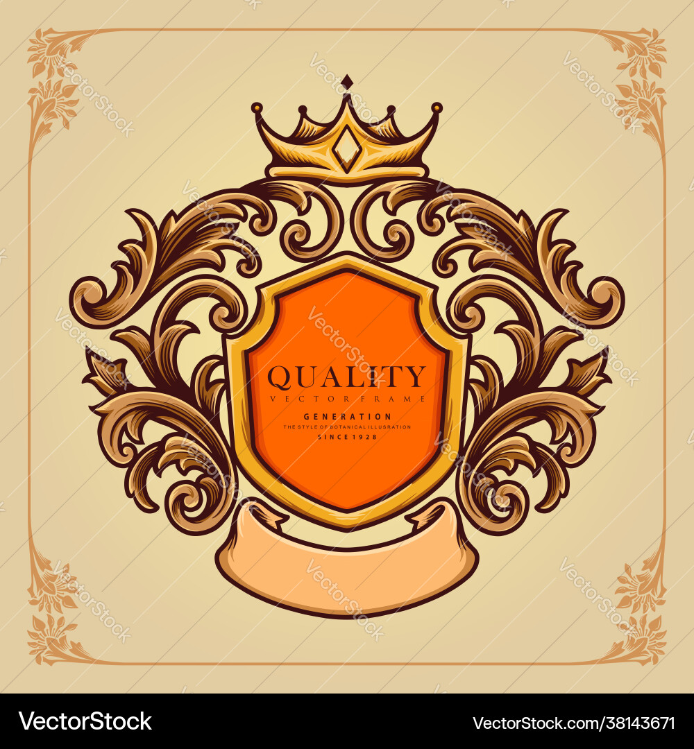 Elegant badge crown ornate classic Royalty Free Vector Image