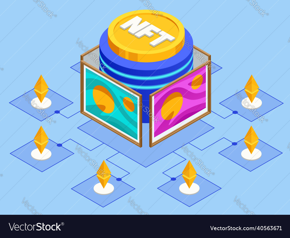 Isometric nft non-fungible token is a unique Vector Image