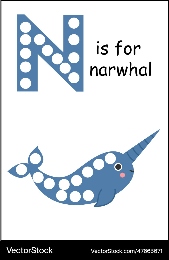 Learning english alphabet for kids letter n dot Vector Image