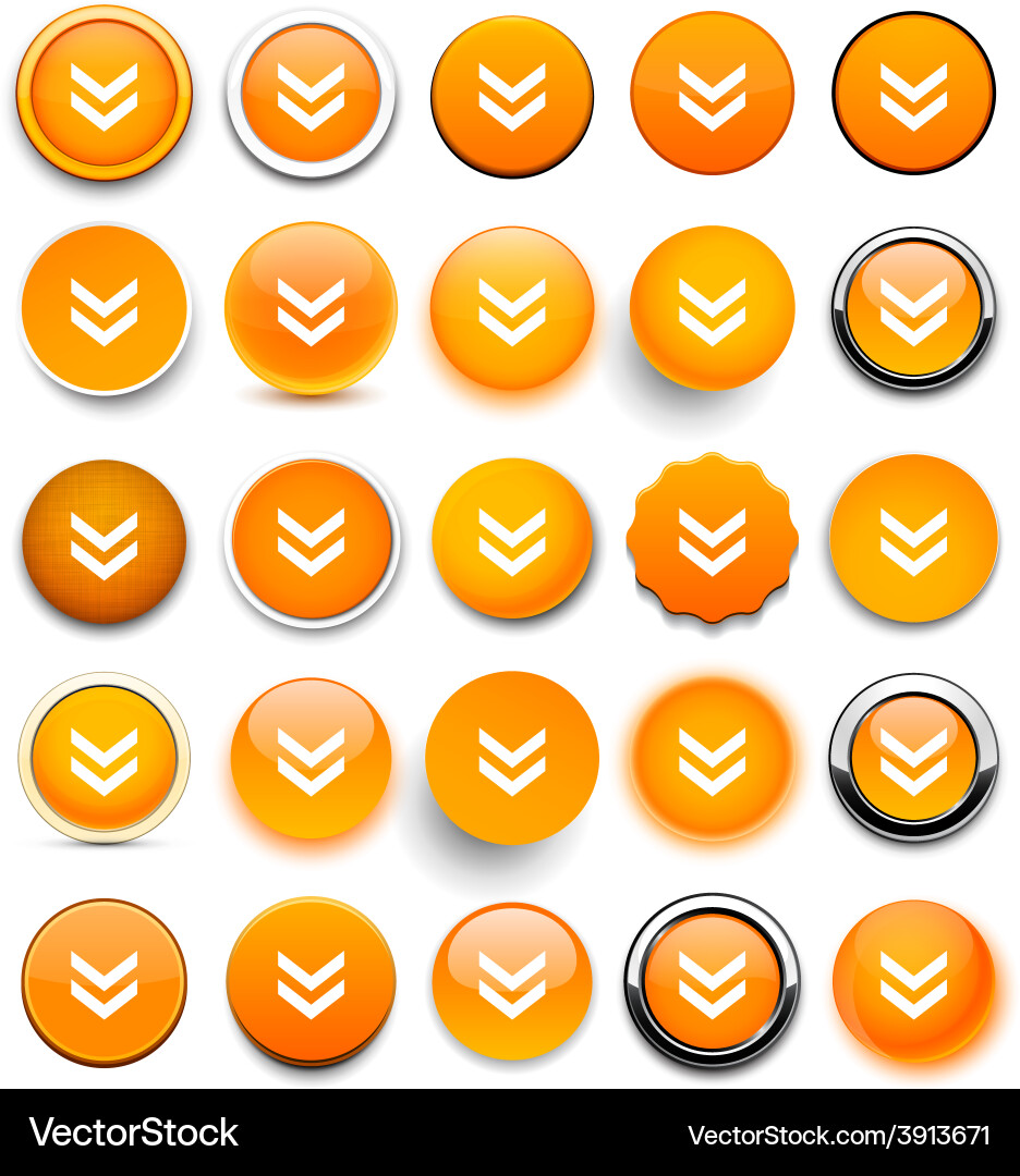 Round orange download icons Royalty Free Vector Image
