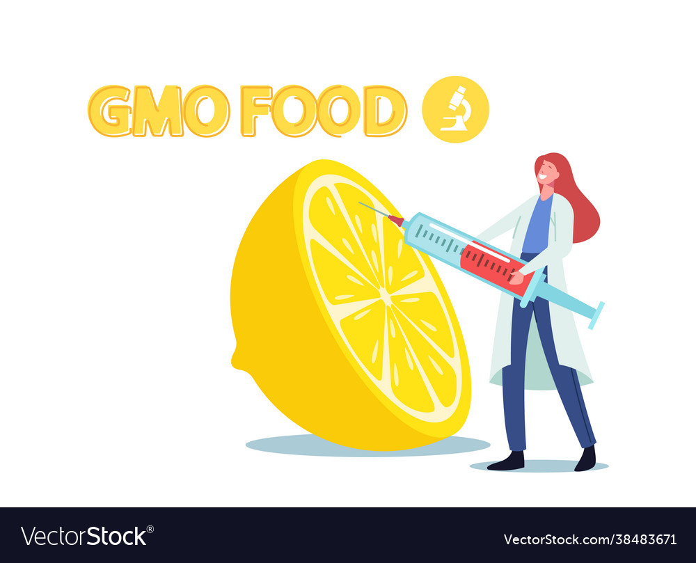 Tiny scientist inject liquid for dna modification Vector Image