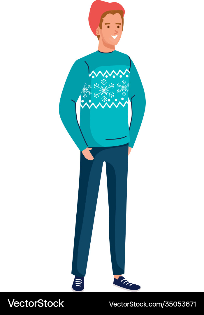 Young man wearing light blue coat character Vector Image