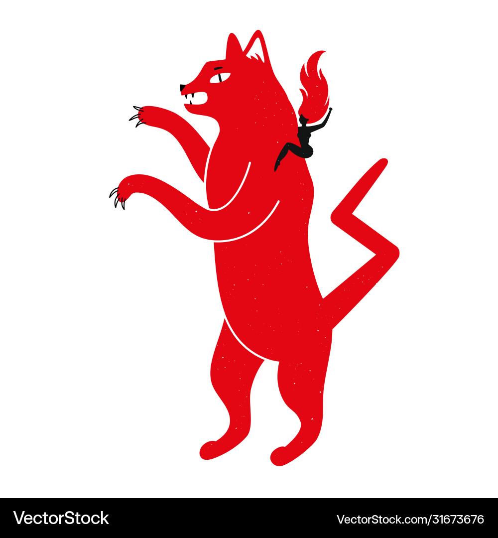 Big red evil cat and small woman with long fire Vector Image