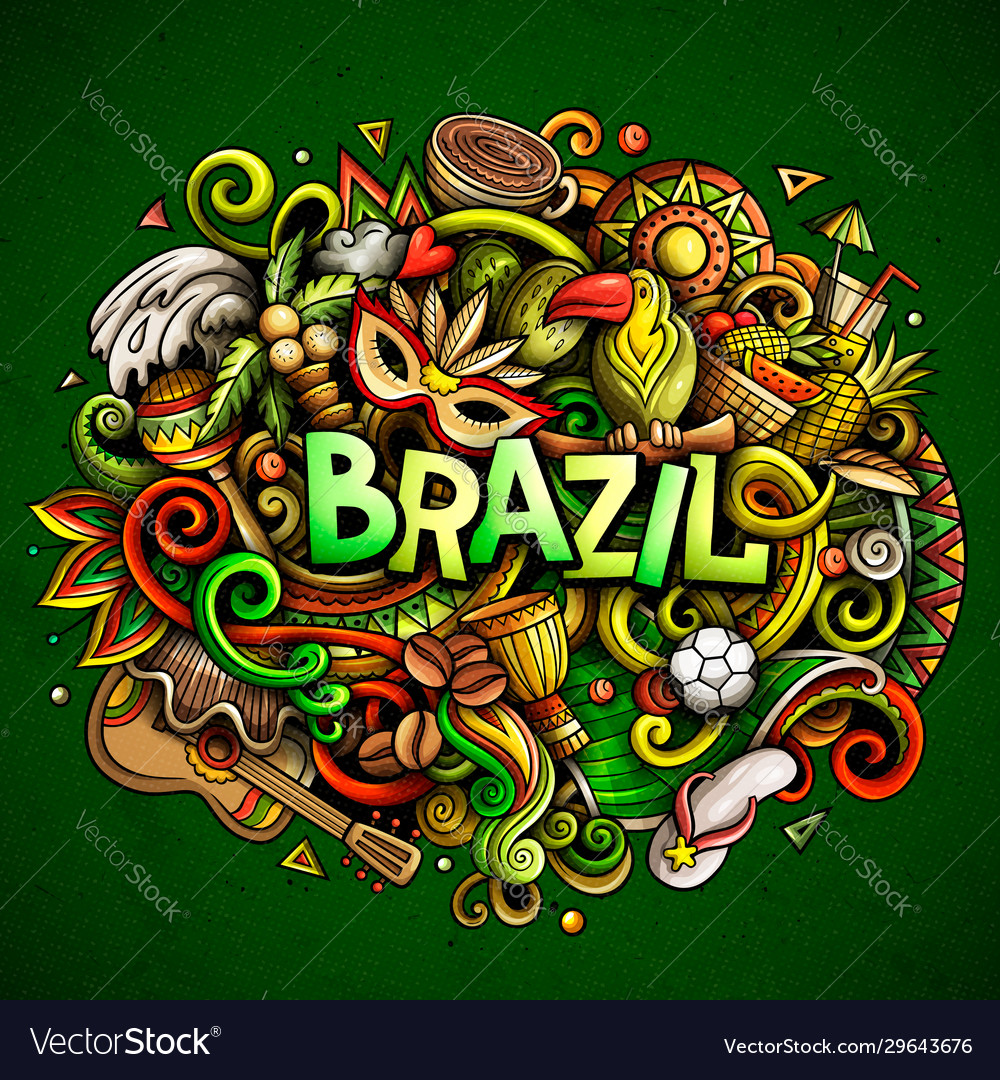 Brazil hand drawn cartoon doodles Royalty Free Vector Image