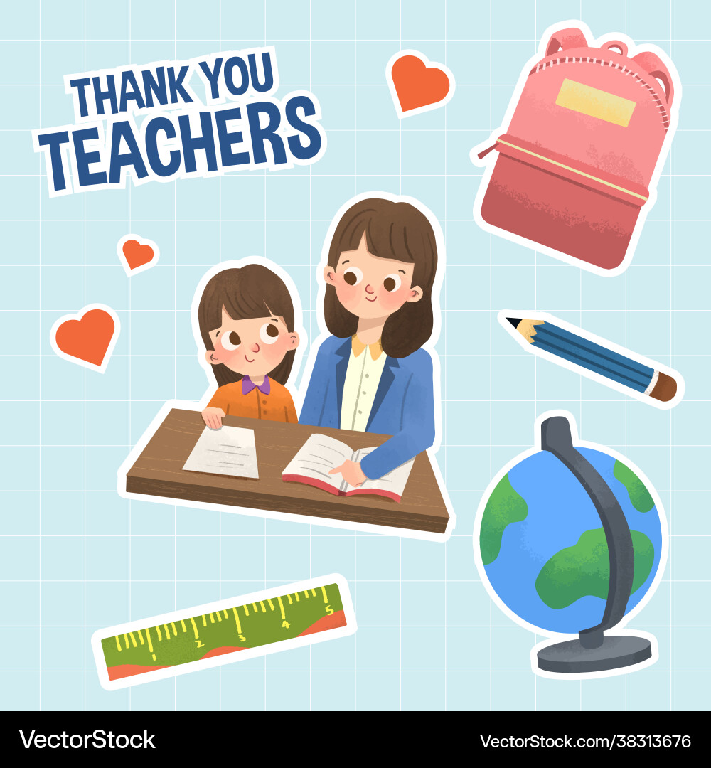 Cartoon sticker with teachers day concept design Vector Image