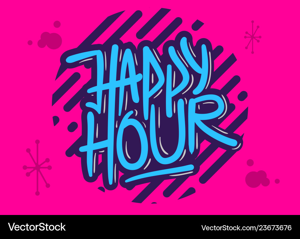 Happy hour label sign logo hand drawn brush Vector Image