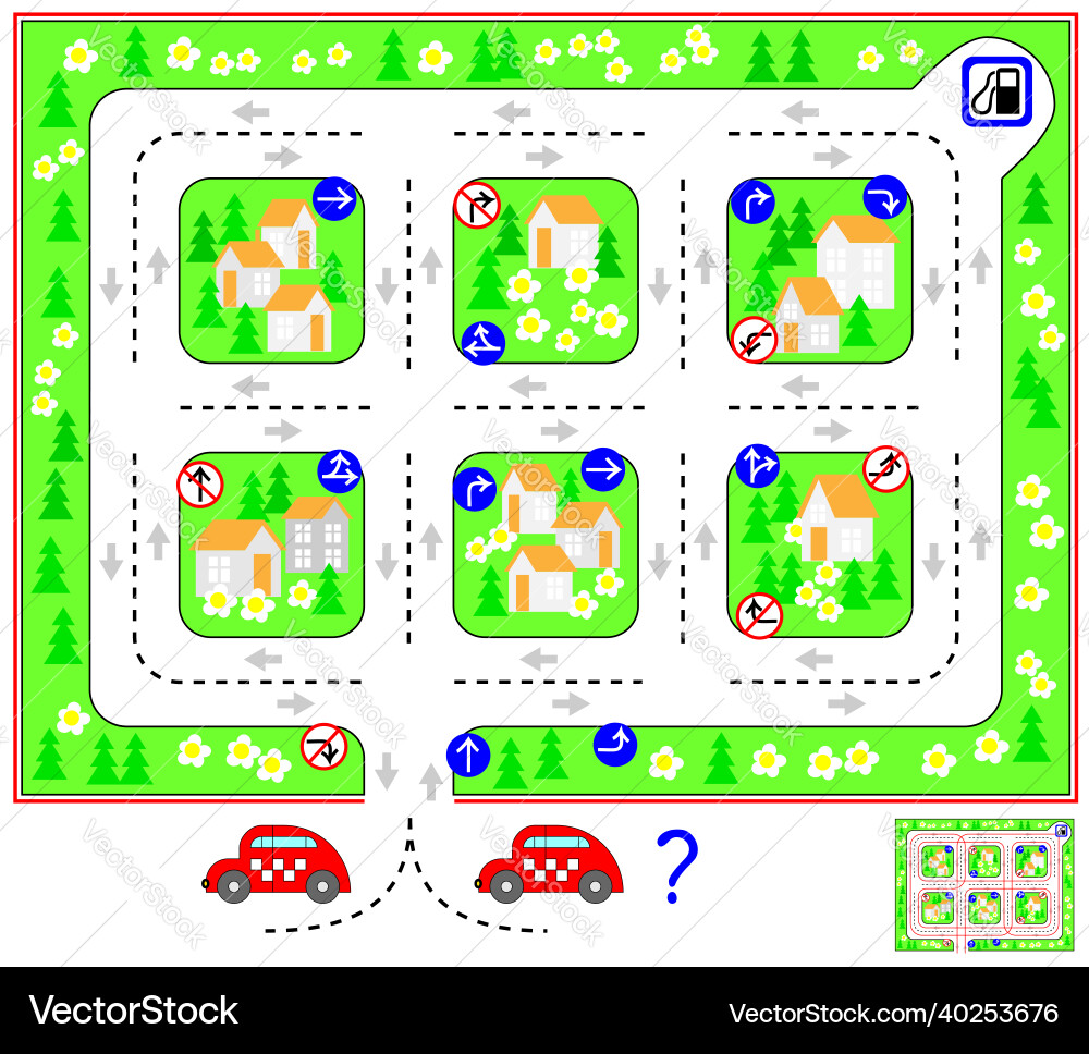 Logic puzzle game with labyrinth help the taxi Vector Image