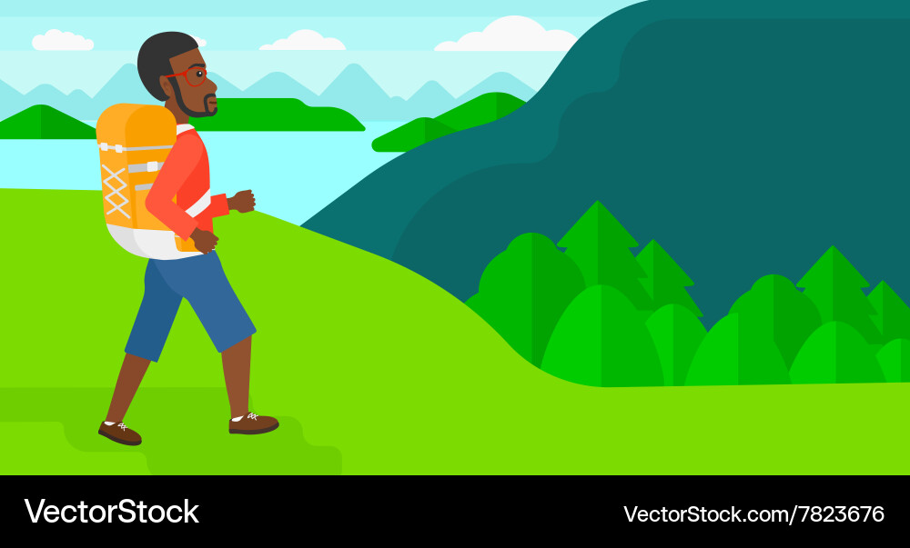 Man with backpack hiking Royalty Free Vector Image