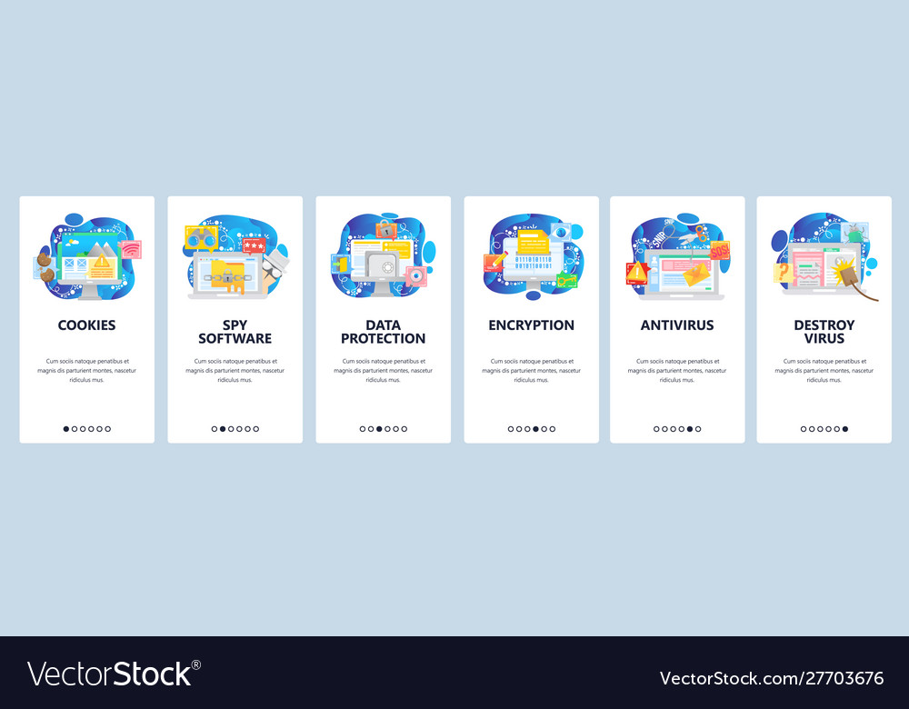 Mobile App Onboarding Screens Cyber Security Vector Image