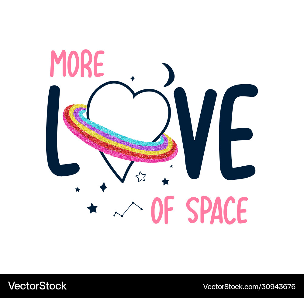 More love space slogan and heart saturn Royalty Free Vector