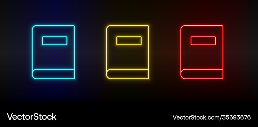 Neon icons book set red blue yellow Royalty Free Vector