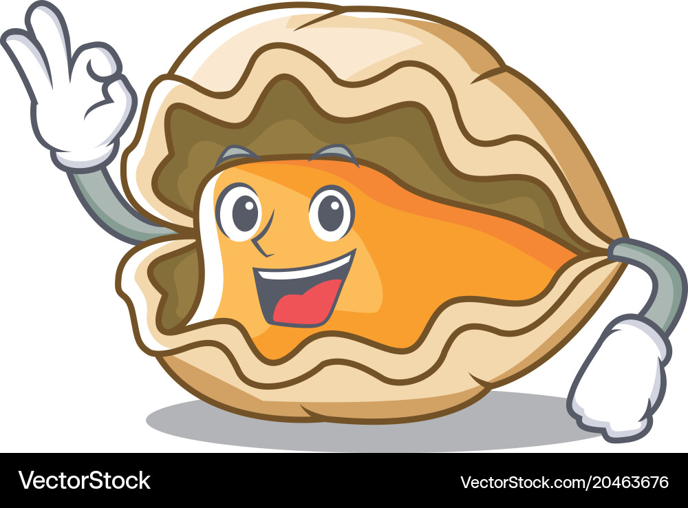 Okay oyster character cartoon style Royalty Free Vector