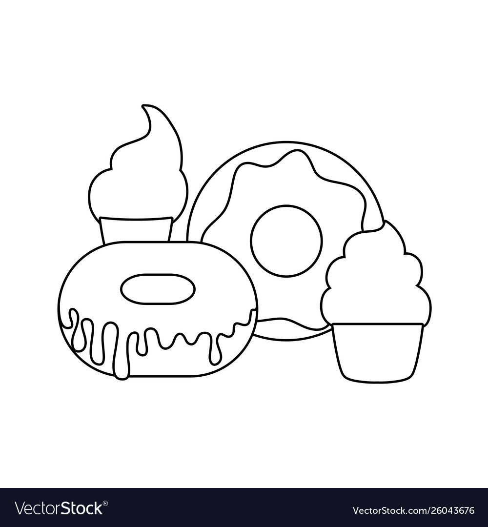 Set delicious donuts with ice cream and cupcake Vector Image