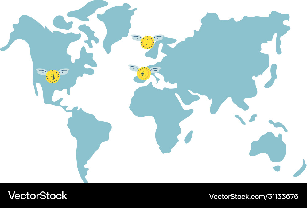 World planet earth maps with coins flying Vector Image