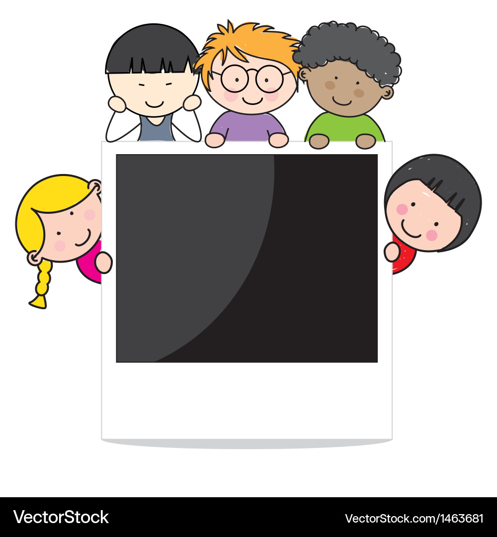 Children with photo frame Royalty Free Vector Image