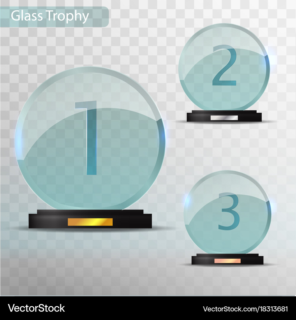 Glass trophy award set of cups - first second Vector Image