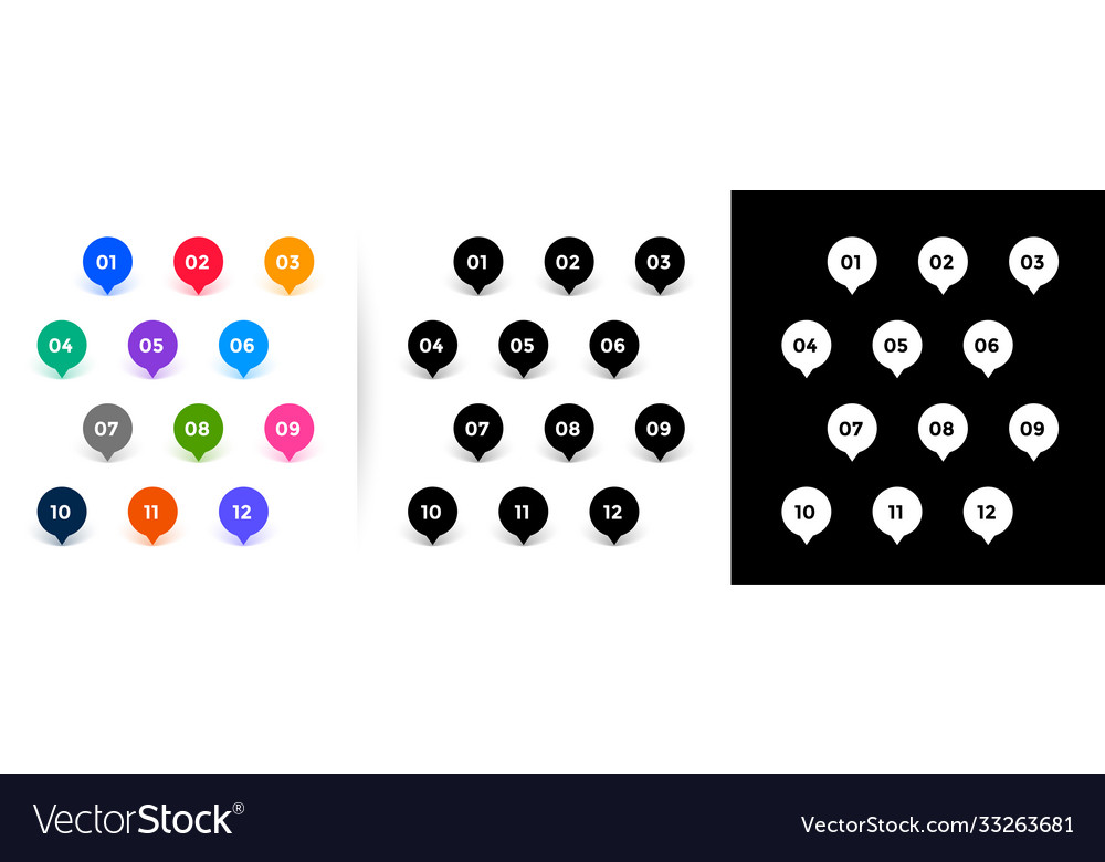 Map pointer style bullet points numbers from one Vector Image