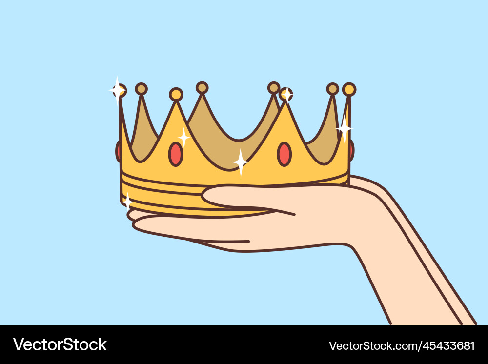 Person hands holding gold crown Royalty Free Vector Image