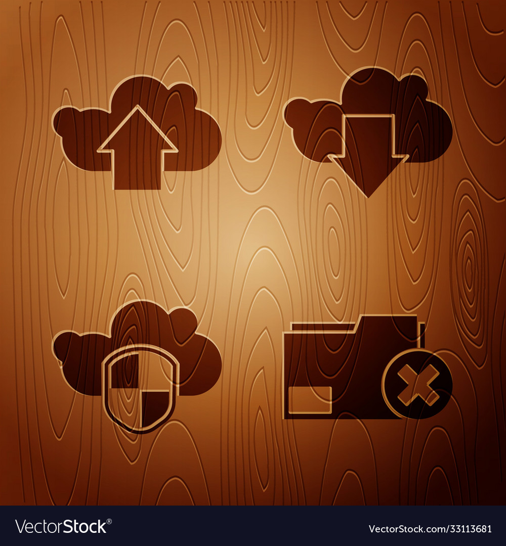 Set delete folder cloud upload cloud and shield Vector Image Set delete folder cloud upload cloud and shield Vector Image