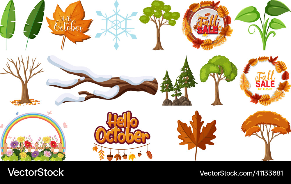 Set of four seasons trees and nature objects Vector Image