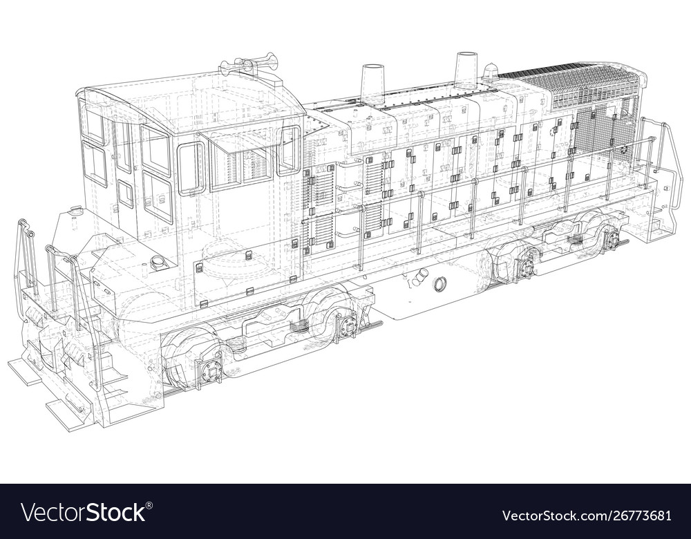 Train technical wire-frame rendering Royalty Free Vector