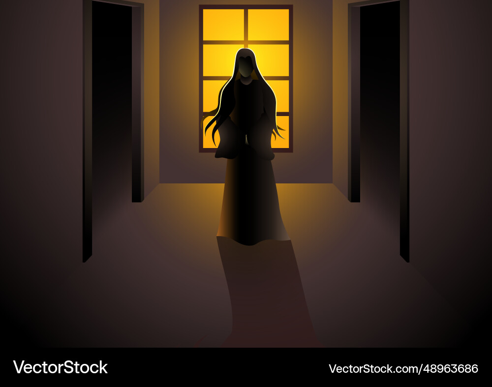 A female ghost standing in front of window Vector Image