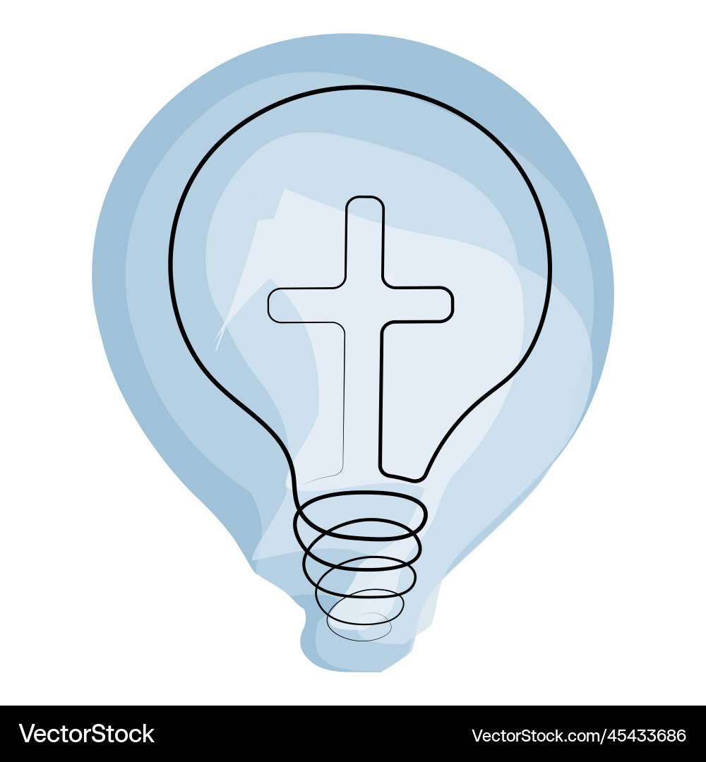 Cross and light bulb in linear in watercolor Vector Image