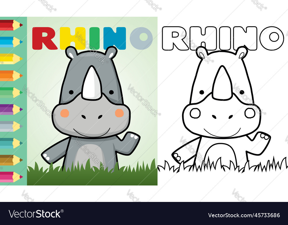 Cute rhino raising hand appearing from grass Vector Image Cute rhino raising hand appearing from grass Vector Image