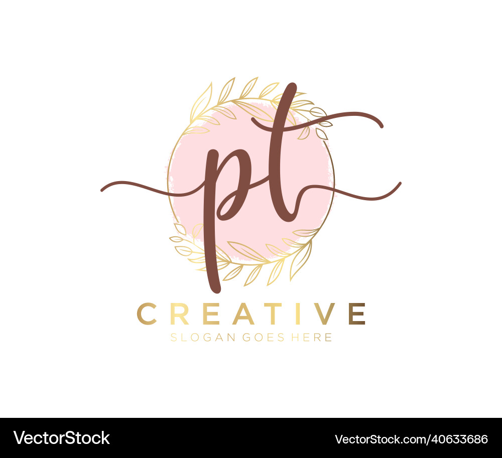 Initial pt feminine logo usable for nature salon Vector Image