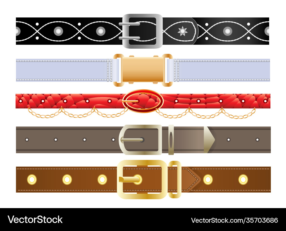 Leather belts with metal buckles Royalty Free Vector Image