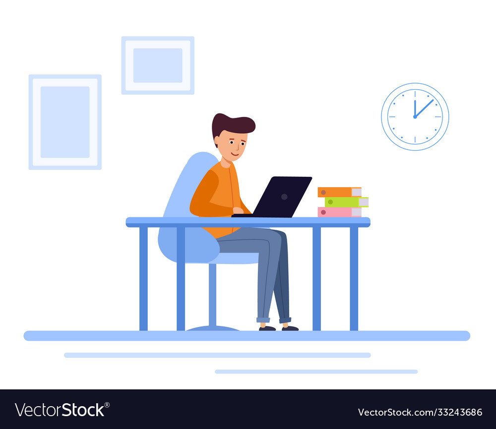 Workspace in office person working at computer Vector Image