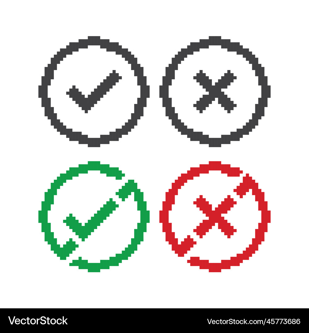 Yes or no cross and check mark pixel art 8 bit Vector Image