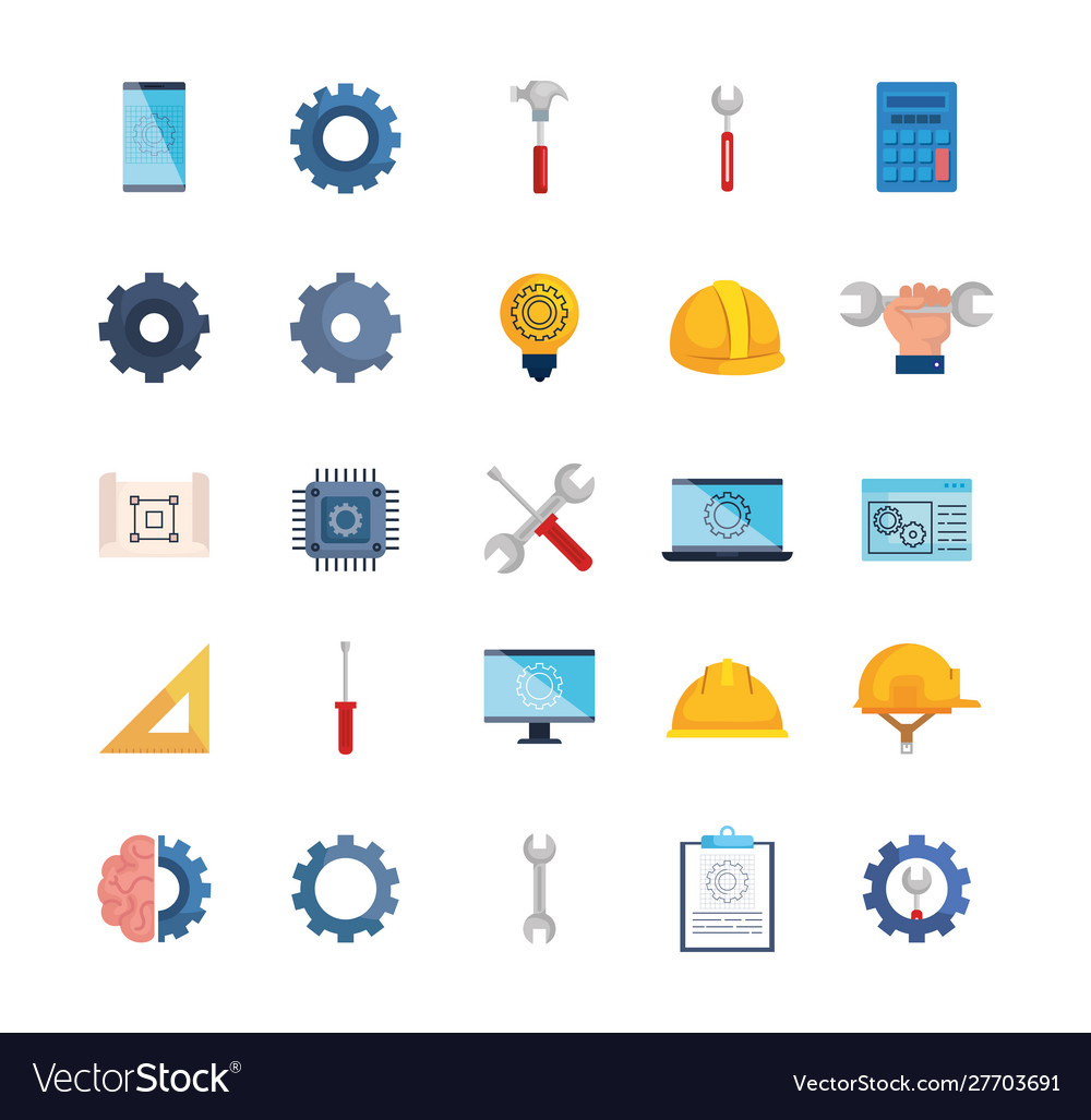 Bundle engineering set icons Royalty Free Vector Image