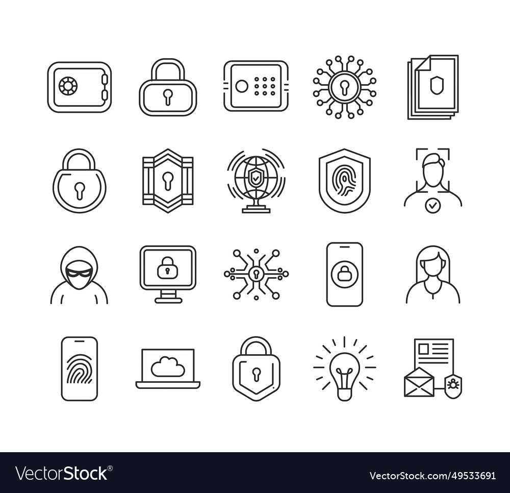 Cybersecurity line icons set Royalty Free Vector Image