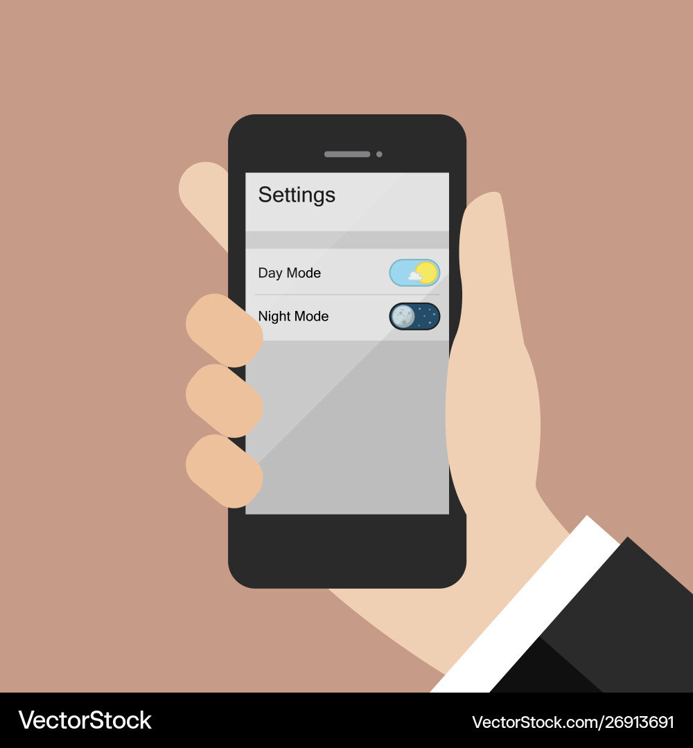 Hand choosing day mode or night mode in smartphone