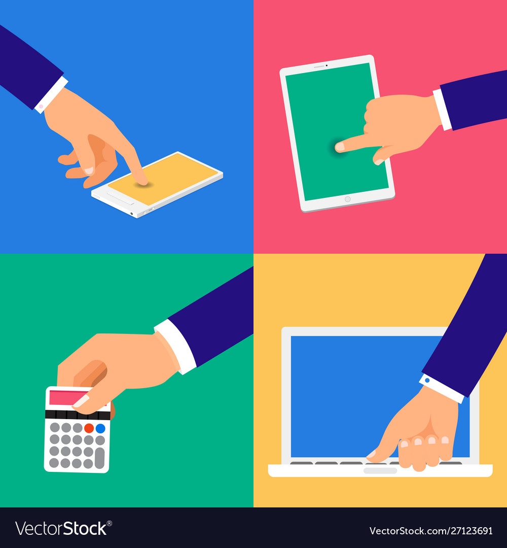 Hands touch device Royalty Free Vector Image - VectorStock