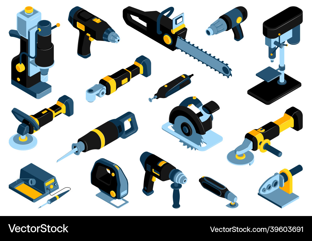 Isometric electric tools set Royalty Free Vector Image