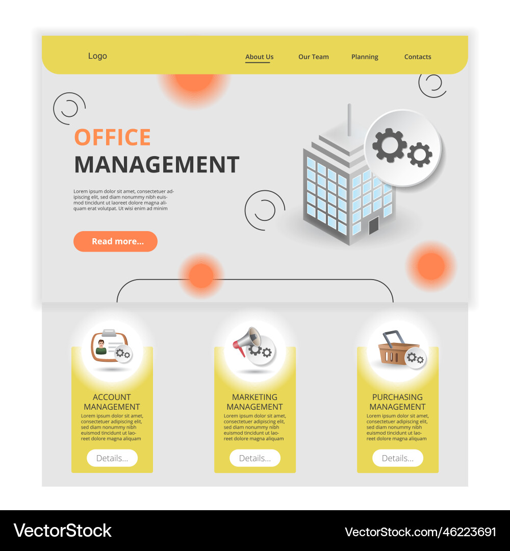 Office management flat landing page website Vector Image