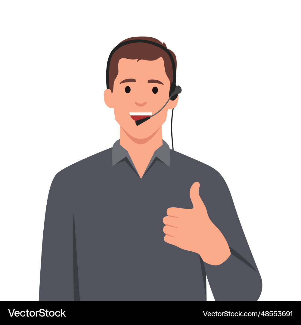 Operator man wearing the headset to thumb up Vector Image