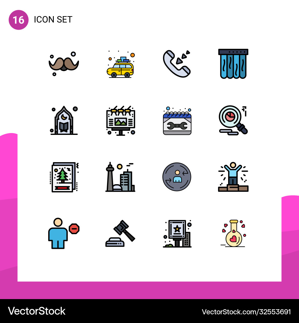 Pack 16 modern flat color filled lines signs Vector Image