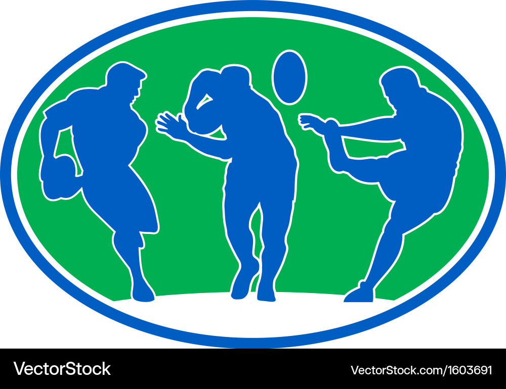 Rugby player run fend pass kick Royalty Free Vector Image