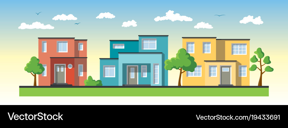 Three modern colorful houses Royalty Free Vector Image