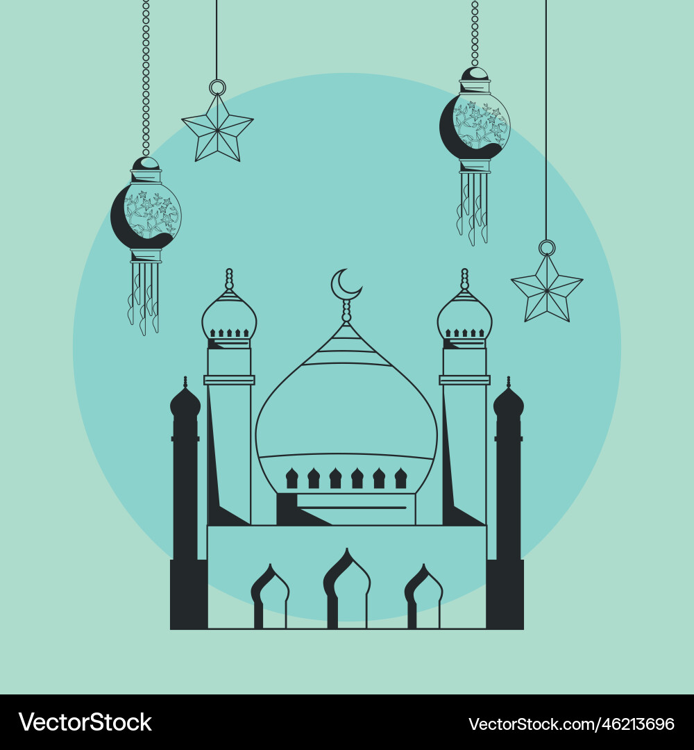 Blue muslim mosque with lamps Royalty Free Vector Image