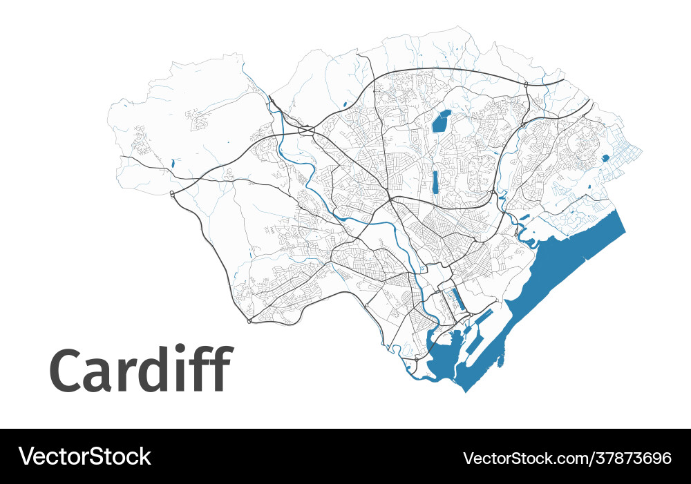 Cardiff map detailed map cardiff city Royalty Free Vector