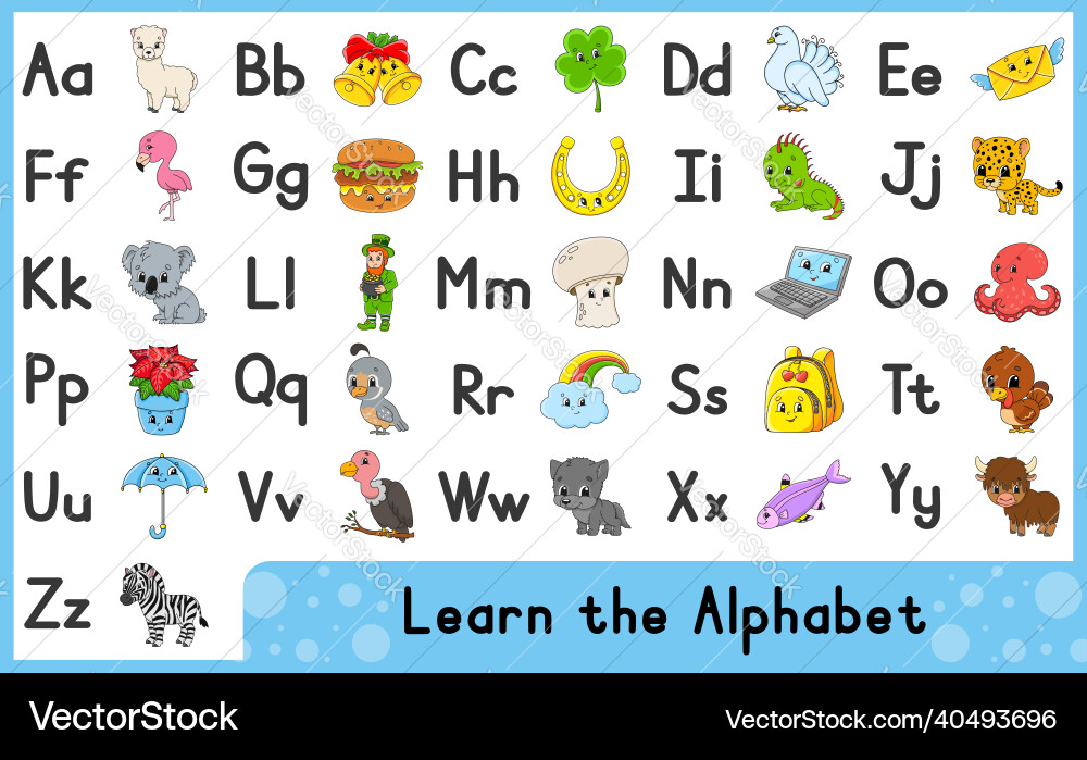 English alphabet with cartoon characters set Vector Image